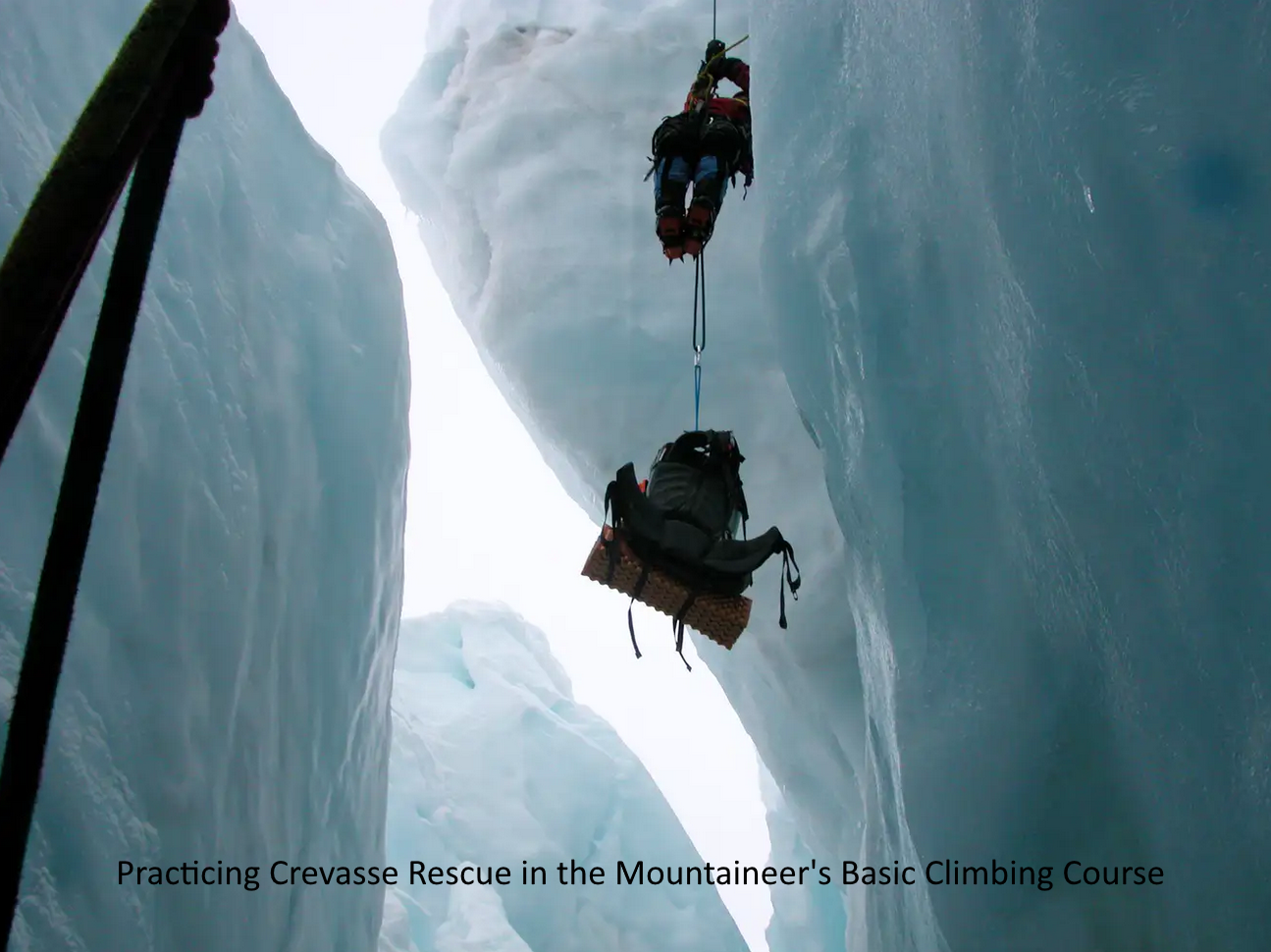 Crevasse Rescue Practice - The student was caught by the backup belay ...