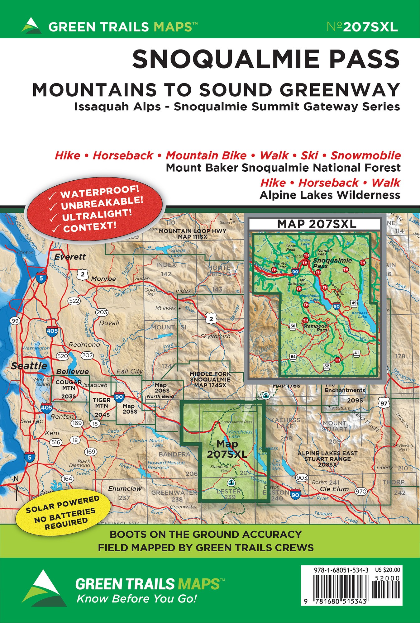 Snoqualmie Pass, WA No. 207SXL: Green Trails Maps — Books